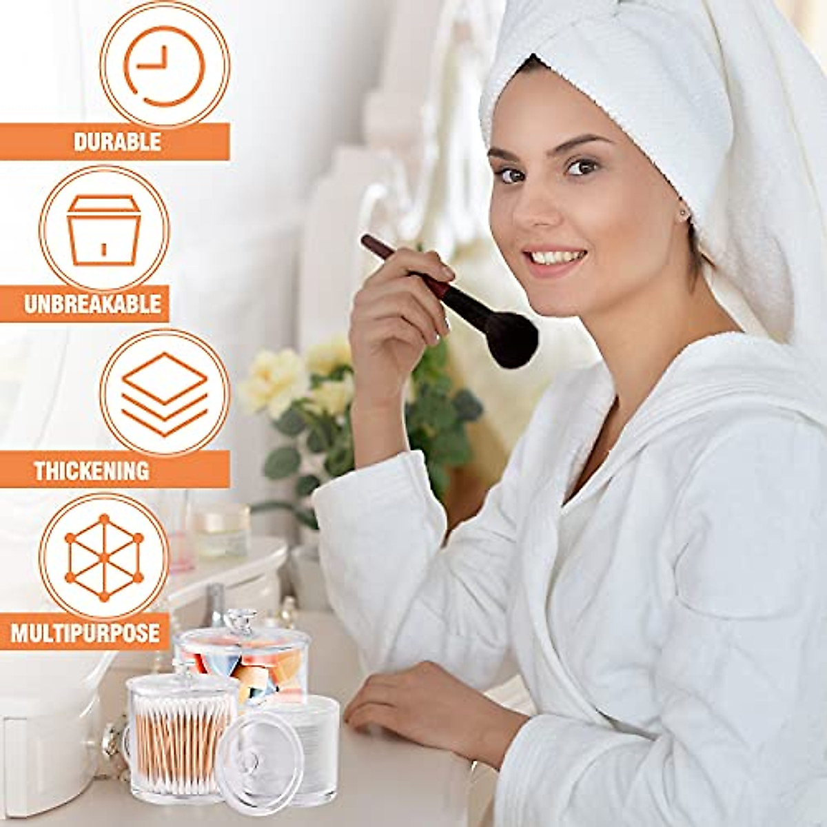 Eschen Apothecary Jars, 3 Pack Bathroom Storage Organizer, 28-oz 17-oz 9-oz Clear Acrylic Cotton Ball Holder with Lid for Qtip, Makeup Sponges, Flossers, Bath Salts, Swab Vanity Canister Dispenser