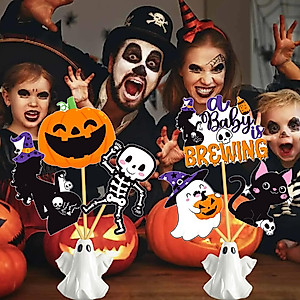 A Baby is Brewing Halloween Centerpiece Sticks 17Pcs Halloween Baby Shower Decorations Baby Brewing Little Boo Party Table Topper Decorations for Halloween Pregnancy Gender Reveal Party Supplies