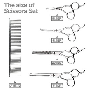 WUXIAN Dog Grooming Scissors,5 in 1 Cat Dog Grooming Scissors Set,Safety Round Tip,Heavy Duty Stainless Steel Dog Grooming kit Suitable for a Variety of Pets