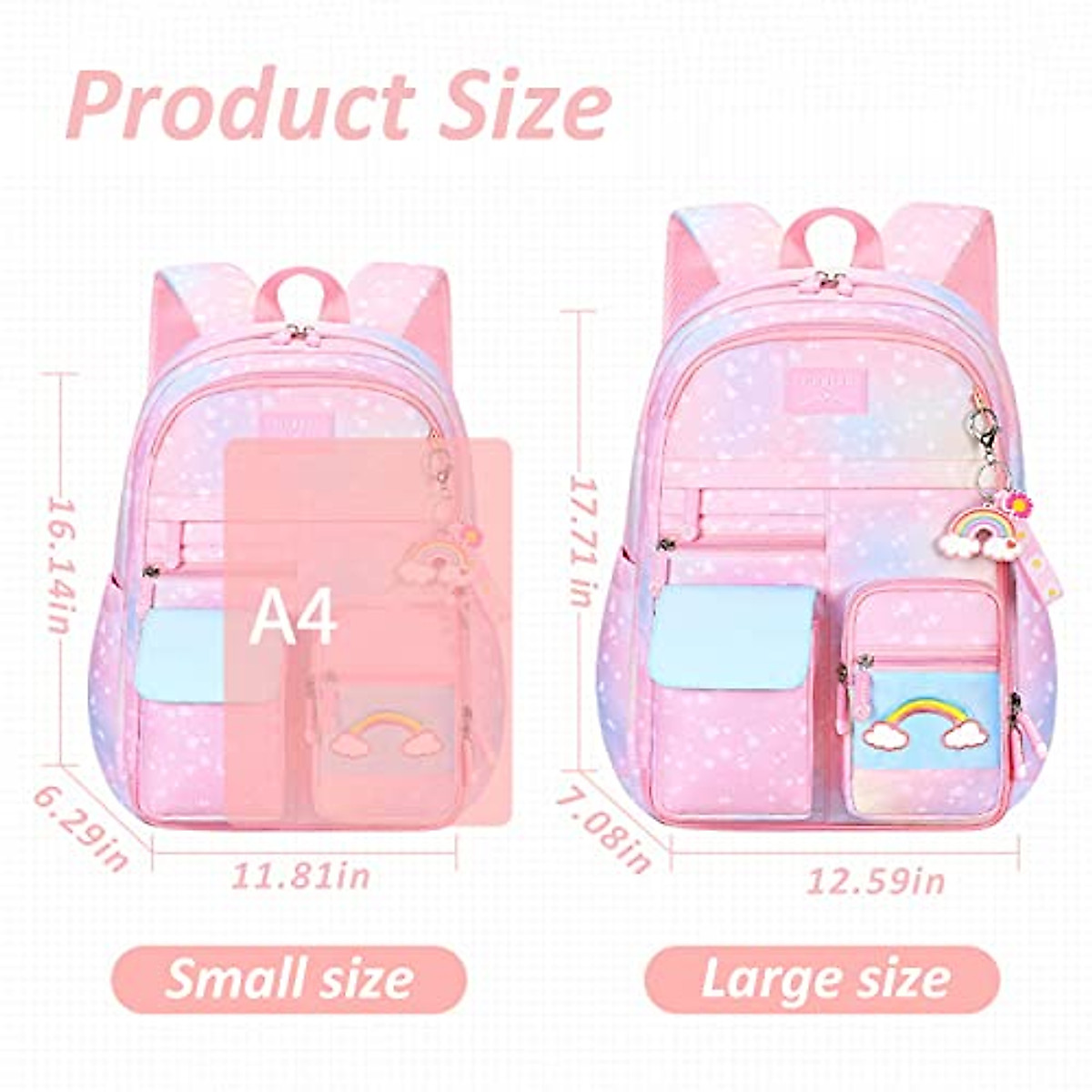 Muizary Rainbow Backpack for Girls with Cute Hanging decorations Student 18 IN Laptop Backpacks Teenager BookBag - Gradient Blue