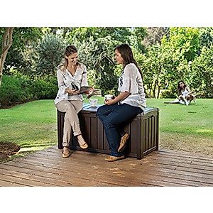 Keter Glenwood 101 Gallon Resin Large Deck Box-Organization and Storage for Patio Furniture, Outdoor Cushions, Garden Tools and Pool Toys, Grey & Black