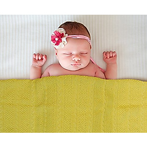 Cute New York Premium 100% Cotton Cable Knit Toddler Blankets Receiving Blanket, Baby Nursery & Stroller Blanket for Boys and Girls 30"x40" (Yellow)