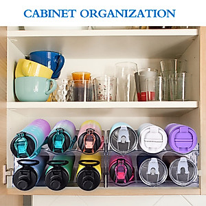 Yipaga Water Bottle Organizer for Cabinet, 3 Pack Stackable Kitchen Pantry Organization and Storage Shelves, Plastic Water Bottle Holder for Fridge Wine Drink Racks Tumbler Travel Mug Cup Organizer