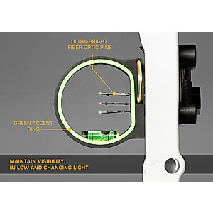 Trophy Ridge Mist 3 Pin Archery Bow Ambidextrous Sight - Ultra-Bright .019 Fiber Optic Pins, Multiple Mounting Holes for Added Adjustability, Green Hood Accent for Quicker Shot Acquisition