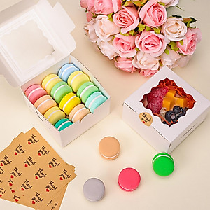 Moretoes 80pcs Small Cookie Boxes 4x4x2.5in White Bakery Boxes with Window Treat Boxes Cake Boxes for Dessert Pastry Macaron
