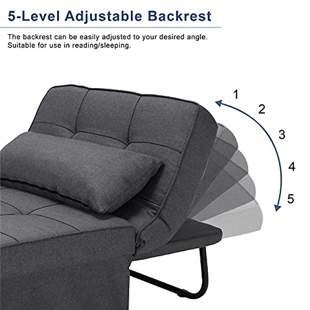 Mdeam Sleeper Chair Bed Sofa Bed 4 in 1 Multi-Function Folding Ottoman Bed with Adjustable Backrest for Small Apartment/Living Room,No Installation(Dark Gray)