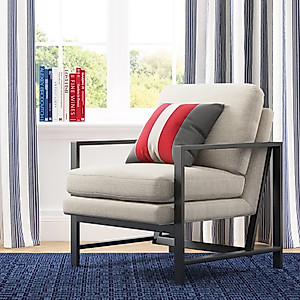 Tommy Hilfiger Russell AccentChair, Medium-Soft Pillow Back, Mid-Century Modern & Industrial Armchair, Comfortable LoungeChair for Living Room, Bedroom, or Office, Gray Square Metal Frame in Linen