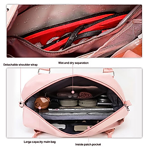 WPODAR Gym Bag for Women, Pink Duffle Bag Tote Bag Shoulder Bag Travel Bag for Women for Plane, Duffle Bag for Swimming Yoga with Dry Wet Separated Pocket for Training