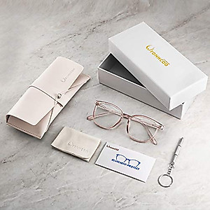 FONHCOO Blue Light Blocking Glasses Fashion Round TR90 Frame Transparent Eyewear Anti Eyestrain Computer Glasses for Women Men (Light Brown)