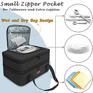 Vuudh Quilted Double Decker Casserole Carrier - Expandable Dish Carrying Case for Hot or Cold Food, Lasagna Holder for Potluck Parties, Picnic, Beach, Fits 9"×13" Baking Dish (Black)