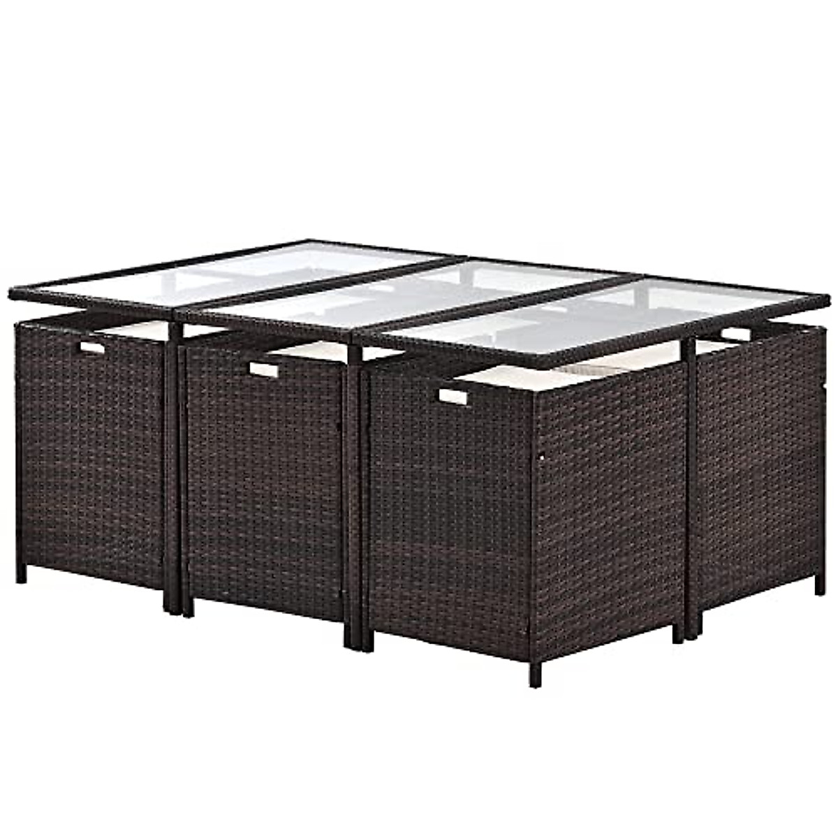 11 Piece Outdoor Garden Patio Furniture PE Rattan Wicker Dining Set Sectional Conversation Patio Set with Ottomans