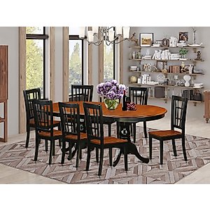 East West Furniture Plainville 9 Piece Set Includes an Oval Dining Room Table with Butterfly Leaf and 8 Wood Seat Chairs, 42x78 Inch, Black & Cherry