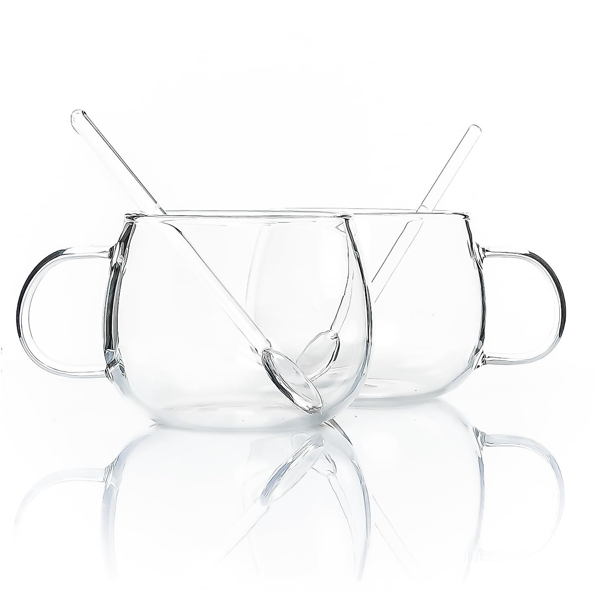 Tortoise IT Glass Clear Crystal Drinks Tumbler Tea Mug Coffee Cup for Espresso Scented Tea Lover Gifts with Glass Stirring Bar, 10.1 Oz (300ml) Set of 2