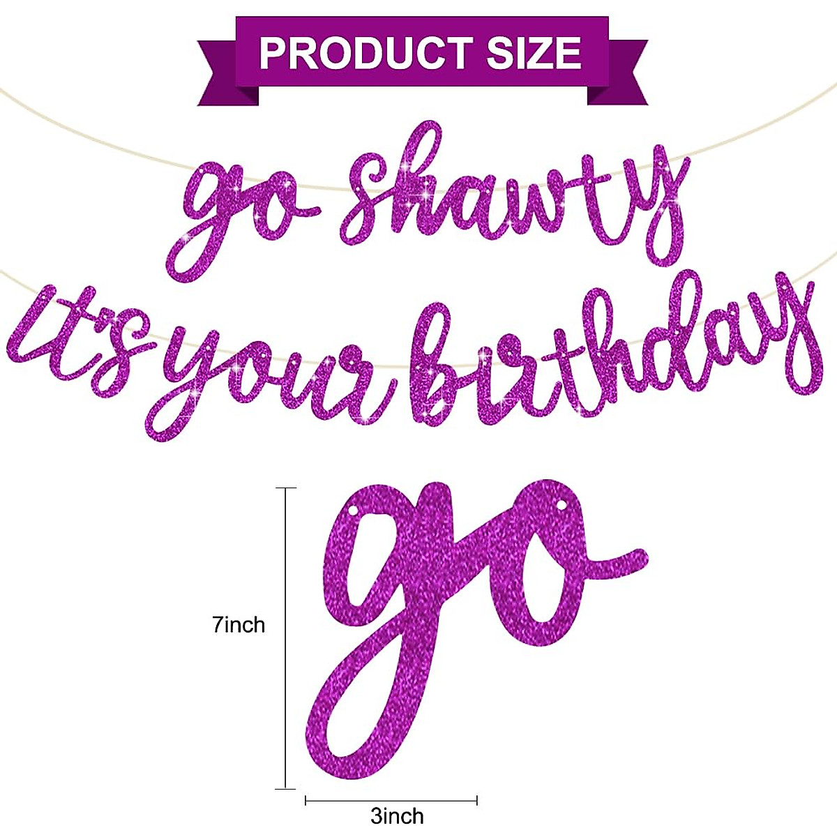 BEISHIDA Purple Go Shawty It's Your Birthday Banner - NO DIY - Hip Hop Theme Glitter Happy Birthday Banner - Pre-Strung - Purple Rap Theme Happy Birthday Sign for Man Women birthday Party Supply