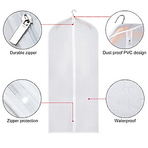 Zilink Clear Garment Bag Dress Bags for Storage 54-inch Coat Bags with Full Length Zipper for Clothes Closet Storage, Set of 6