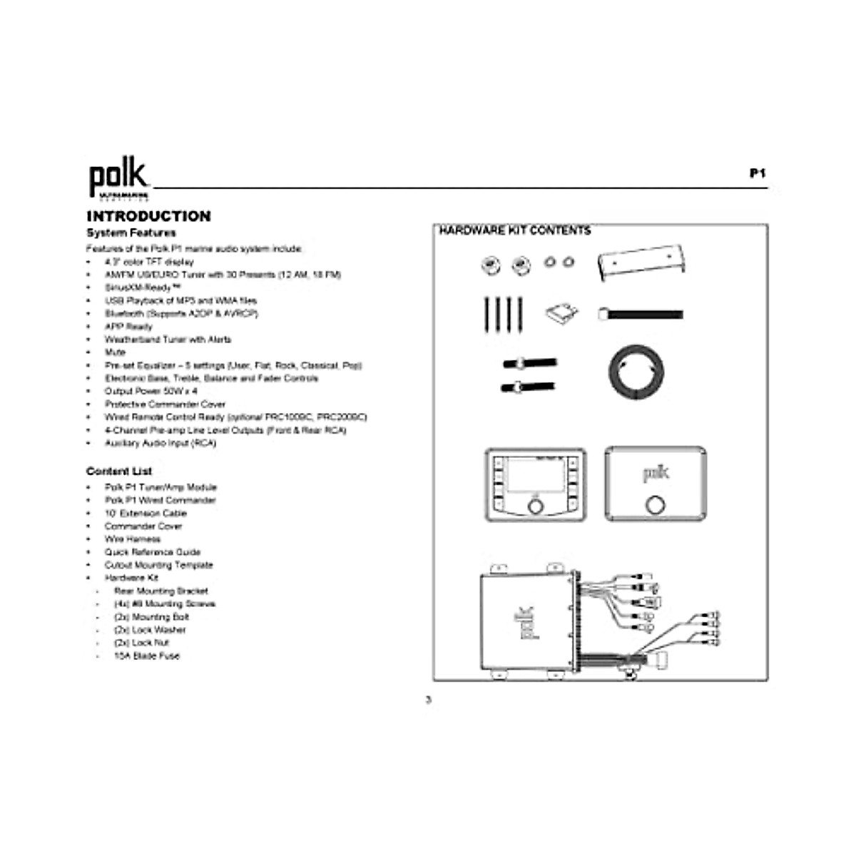 Polk Ultramarine P1 App Ready|Bluetooth| Waterproof Marine Stereo, 4.3" Color TFT Display, 200 Watts Maximum Power Handling (50W x 4), Compatible with iPod/iPhone via Bluetooth (Renewed)