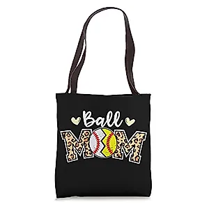 Ball Mom Leopard Funny Baseball Softball Player Mom Tote Bag