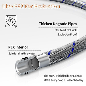 BESy Matte Black Bathroom Faucet 3 Holes Two Handles Vanity Widespread 8 Inch Bathroom Sink Faucet, Waterfall Bathroom Sink Faucet with cUPC Supply Hoses, Pop Up Drain, Stainless Steel