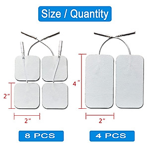 TENS Unit Replacement Pads - Compatible with AUVON and TENS 7000 Unit - Durable Self-Adhesive Electrodes Pads Combo 12 Pcs 2"X 2" and 2"X 4", Latex-Free for Lower Back and Multiple Pain Relief