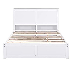 BIADNBZ Full Size Storage Platform Bed with Pull Out Shelves and Twin Size Trundle, Wooden Bedframe with Headboard, for Kids Teens Adults Bedroom, White
