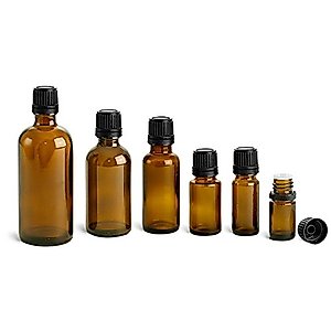 100 ml Glass Bottles, Amber Glass Euro Dropper Bottles w/Black Tamper Evident Caps and Orifice Reducers (24 Bottles)