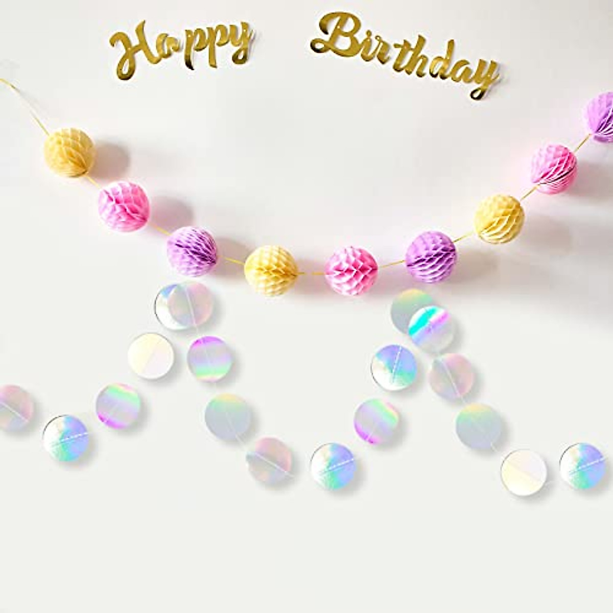 Iridescent Disco Party Decorations Garland, Retro 70s Circle Streamers, Holographic Hanging Dancing Decor Backdrop, Sparkle Birthday Bachelorette Mermaid Unicorn Theme Party Supplies