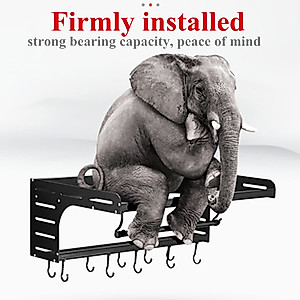 YYDSJFM Aluminum Microwave Oven Wall Mount Double Deck Shelf with Hooks,Kitchen Organizer Storage Holder Oven Bracket Wall Mounted Thickened (Black)