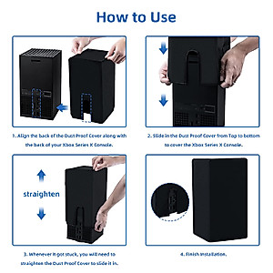 Wigearss Vertical mode Dust Cover for Xbox Series X Game Console Made of 1680D Oxford cloth water repellent and tough- Black
