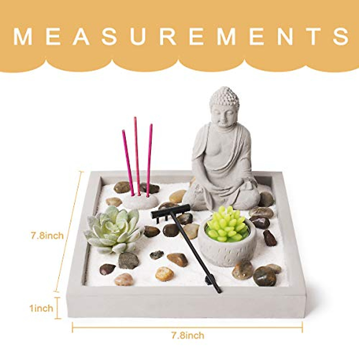 Cement Zen Garden – All-in-One Miniature Rustic Garden – Artificial Sculpture Made from Resin and Concrete – Mini Set with Rocks, Sand, Candle and Incense Holder – Brilliant Home or Office Decoration