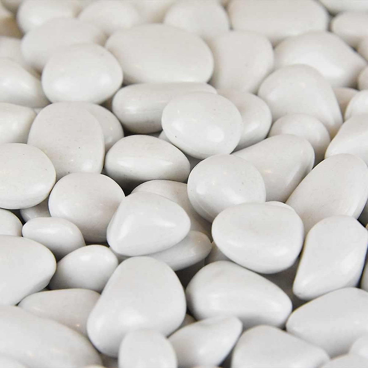 PolyPebbles Polished Composite Decorative Stones | Triple The Coverage of Natural Stone | 100% Recycled Materials + Nature Friendly | Won't Fade or Crack | Small (.5" - 1") Size | 2.4 Lbs White