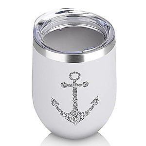 silichee 12 Oz Stainless Steel Stanley Cup with Lid Sea Anchor from Ornate Ornaments Curls Template Isolated White Insulated Tumblers Vacuum Coffee Mugs for Hot and Cold Drinks,Coffee,Wine