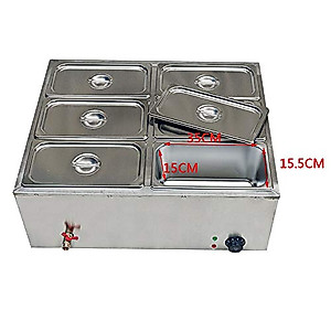 BoTaiDaHong 6 Pot Electric Food Warmer Steamer Buffet Server Heater Countertop Plate 850W 110V Table Countertop Kitchen Equipment Buffet Steam Table Large Capacity