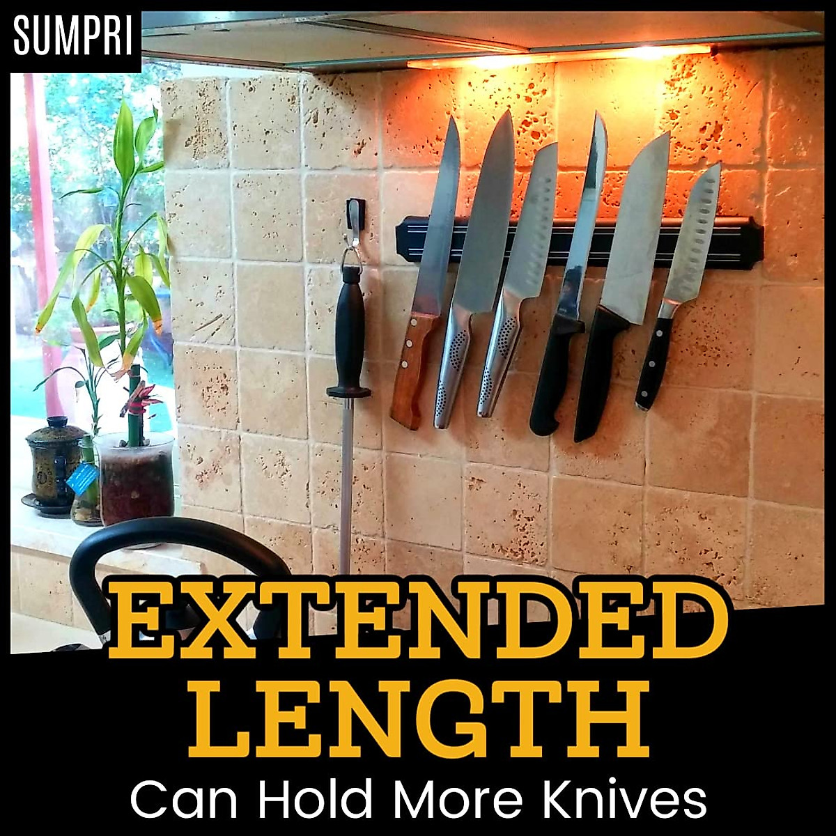 Magnetic Knife Strip for Wall - Extra-Strong Magnet Knife Holder Strip (15 Inch X Set Of 3) - Securely Holds Your Biggest Kitchen Knives - Space-Saving Magnetic Knife Holder For Wall -By SUMPRI