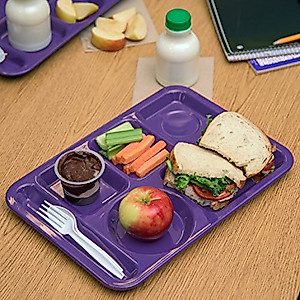 Carlisle FoodService Products Left-Hand Heavyweight 6-Compartment Melamine Tray 10" x 14" - Purple