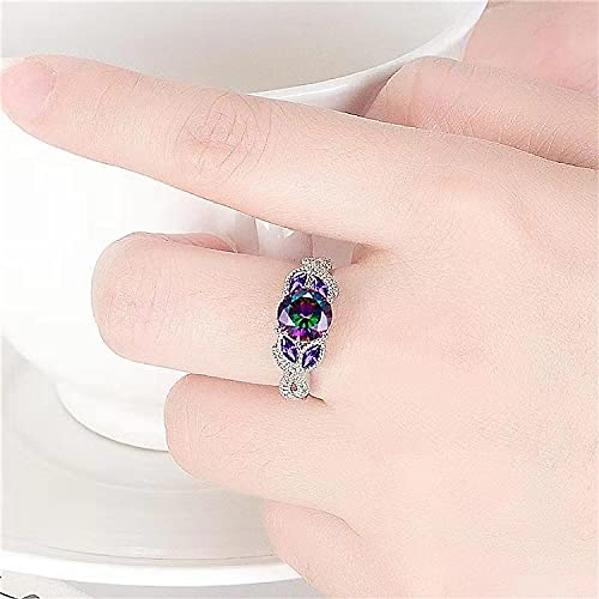 rings for women 925 ring sterling silver Colorful drop oval Zirconia Ring Eternal Promise engagement Ring (B,10)