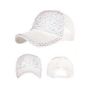 Women Men Studded Rhinestone Crystals Adjustable Ponytail Mesh Baseball Cap Shiny Bling Casual Sports Cap Breathable Sun Hat