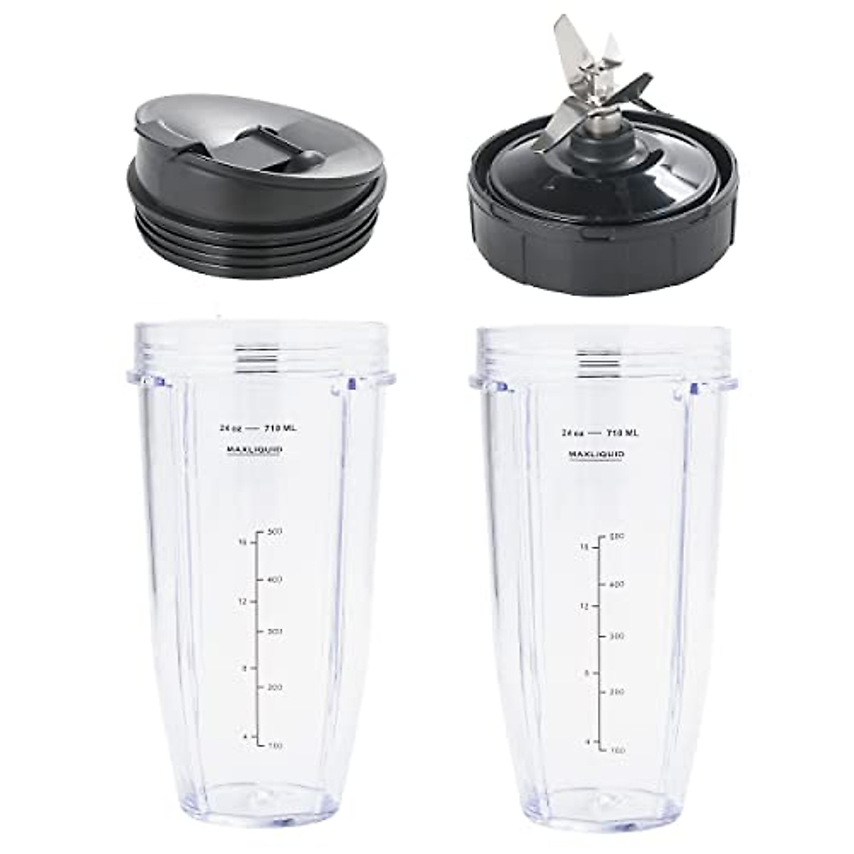 2 Replacement 24 oz Cups with Lid & Extractor Blade [7-FIN ONLY] for Ninja Blender (Auto iQ BN801 BL480-30 BL640-30 BL642-30 NN100-30 BL2012)