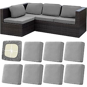 Aibiley 8Pcs Stretch Outdoor Cushions Cover for Patio Furniture,Patio Cushion Covers Replacement for Chair Couch,Soft Elastic Washable Sofa Seat Slipcover Indoor,with Fixed Ties-Light Gray