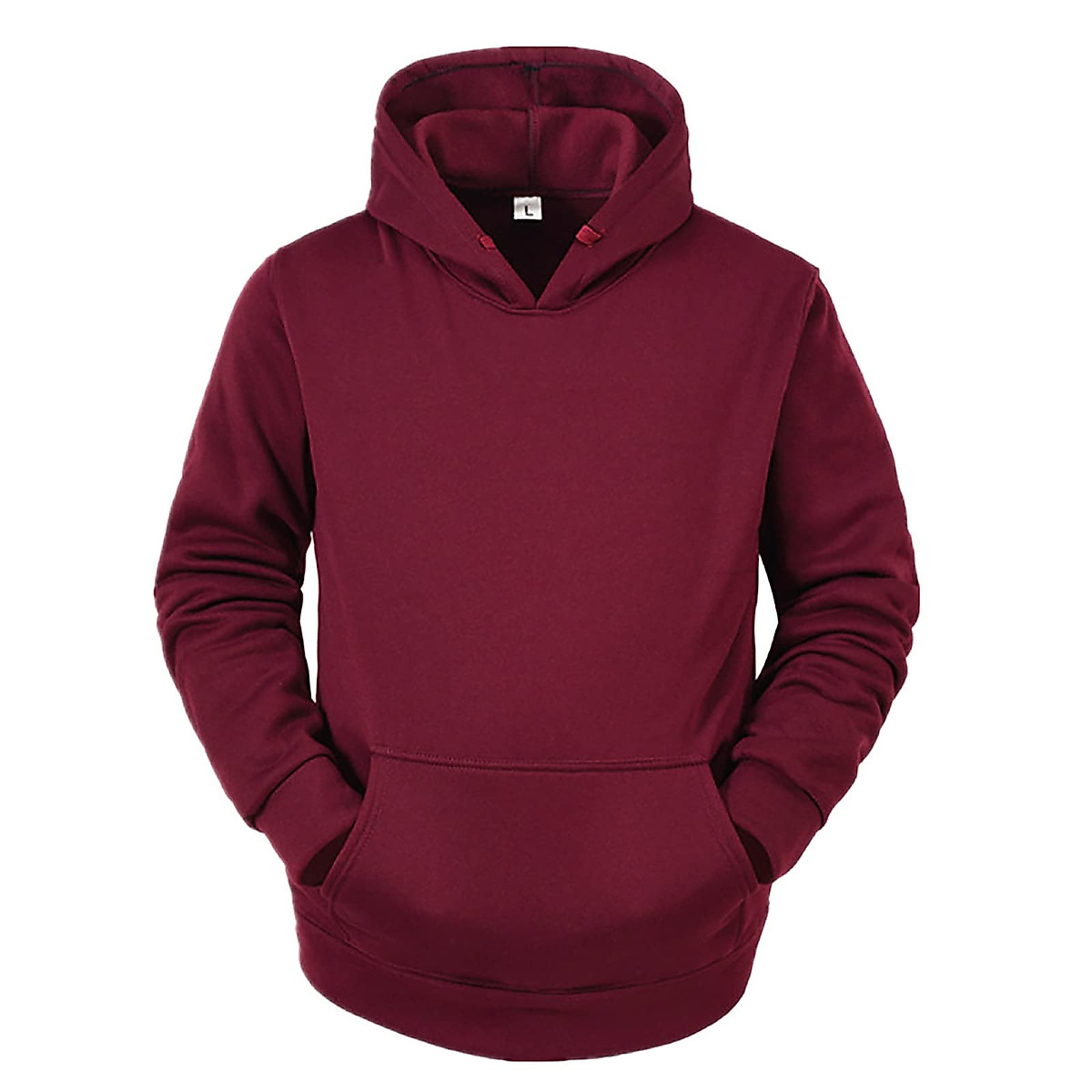 Hoodie For Men Trendy Lightweight Solid Color Long Sleeve Sport Hooded Sweater With Pockets Winter Causal Comfy Warm Padded Pullover Sweatshirts Sudaderas para hombre(B-Wine,L)