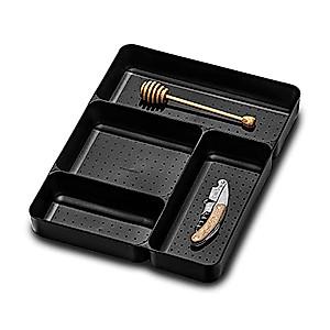 madesmart Premium Antimicrobial Premium Soft Gadget Tray Non-Slip Multi-Purpose Drawer, 4 Compartments, All-In-One Home Organization, EPA Certified, Carbon