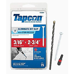 Tapcon 28367 3/16x2-3/4 White Star Drive Bugle Head Concrete Anchors 75/Box