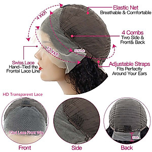 13x4 Lace Front Wigs Human Hair Pre Plucked 180% Density Brazilian Wet and Wavy Human Hair Wigs for Black Women Glueless Curly Lace Frontal Wigs Human Hair Natural Color (22 Inch)