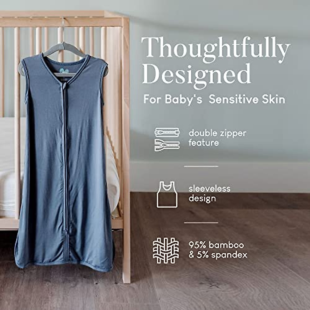 MK & Co. Organics - Unisex Baby Sleep Sack 6-12 Months - Soft & Stretchy Gender Neutral Baby Clothes - Baby Sleeper Wearable Blanket, Viscose Made Baby Clothes Sleep Sacks with Double Zip - Slate Blue