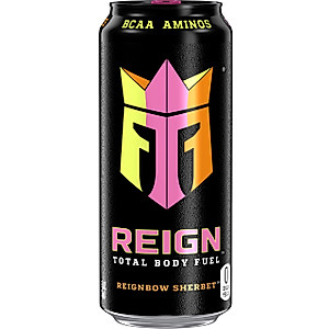 REIGN Total Body Fuel, Reignbow Sherbet, Fitness & Performance Drink, 16 Fl Oz (Pack of 12)