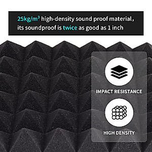 Musfunny Sound Proof Foam Panels, 12 Pcs 2" x 12" x 12" Acoustic Foam Panels Sound Absorbing Wall Panels for Studio Recording Office Home Studio (Black)