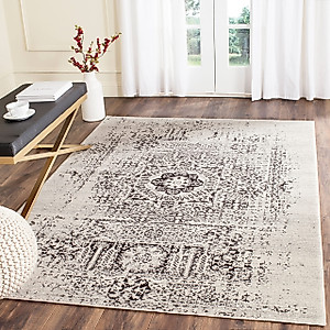 SAFAVIEH Evoke Collection Area Rug - 5'3" x 7'6", Ivory & Black, Oriental Medallion Distressed Design, Non-Shedding & Easy Care, Ideal for High Traffic Areas in Living Room, Bedroom (EVK260T)