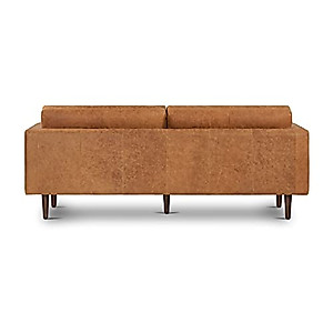 POLY & BARK Napa Leather Couch – 88.5-Inch Leather Sofa with Tufted Back - Full Grain Leather Couch with Feather-Down Topper On Seating Surfaces – Pure-Aniline Italian Leather – Cognac Tan
