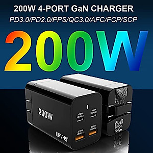 200W USB C Charger, URVNS PD 100W PPS 45W QC22.5W Super Fast Charging GaN Wall Charger with USB C Cable for MacBook iPhone 14 13 12 Pro Max iPad Samsung Pixel and More