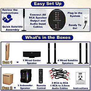 Acoustic Audio AAT1003 Bluetooth Tower 5.1 Home Theater Speaker System with 8" Powered Subwoofer