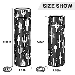 CaTaKu Black and White Cactus Water Bottle Insulated 16 oz Stainless Steel Flask Thermos Bottle for Coffee Water Drink Reusable Wide Mouth Vacuum Travel Mug